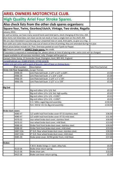 Single Spares - the Australian Ariel Register