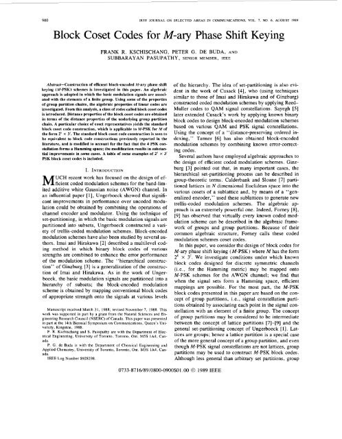 Block coset codes for M-ary phase shift keying ... - IEEE Xplore