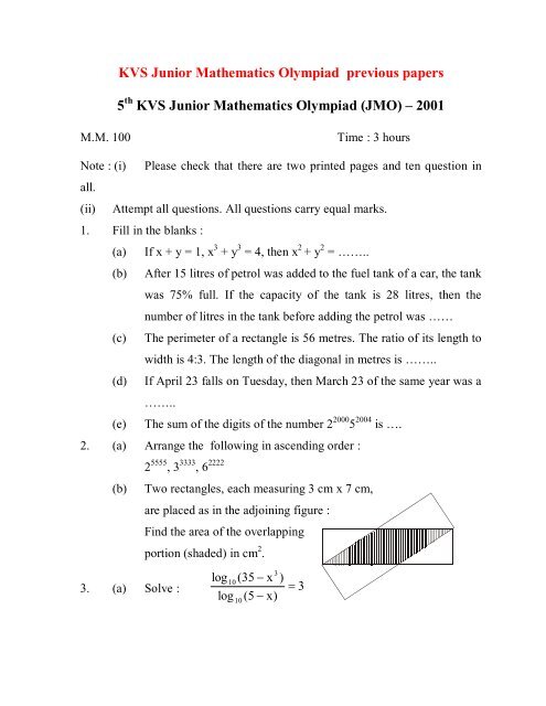 Maths Olympiad Papers - ZIET Mysore