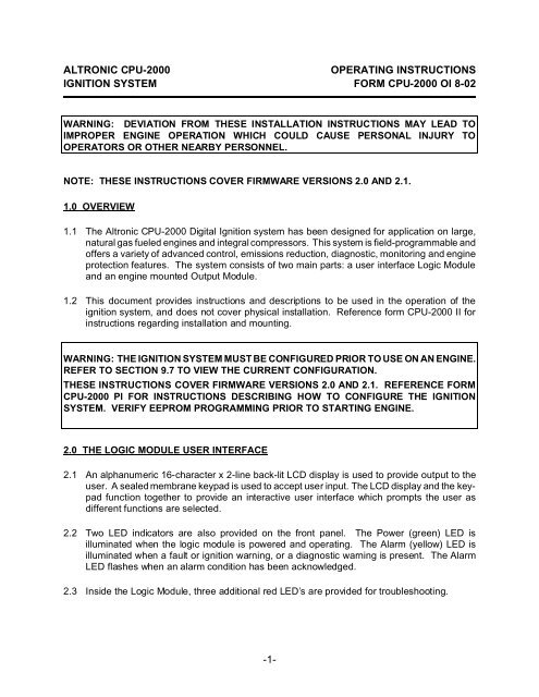 CPU-2000 Operating Instructions - Altronic Inc.