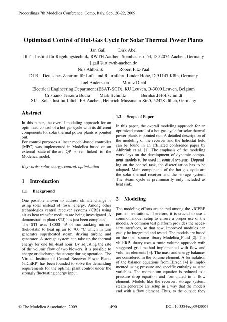 Optimized Control of Hot-Gas Cycle for Solar Thermal Power Plants