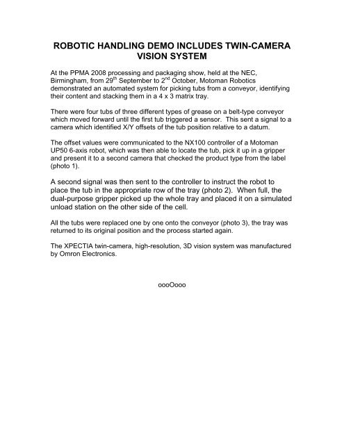 robotic handling demo includes twin-camera vision system