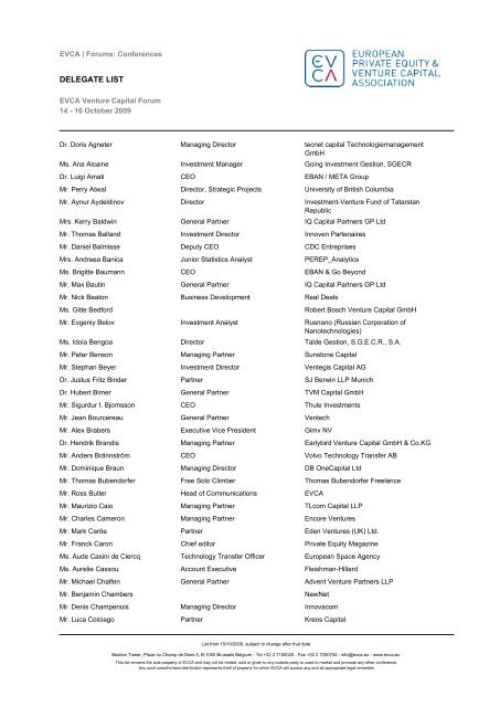 DELEGATE LIST - EVCA