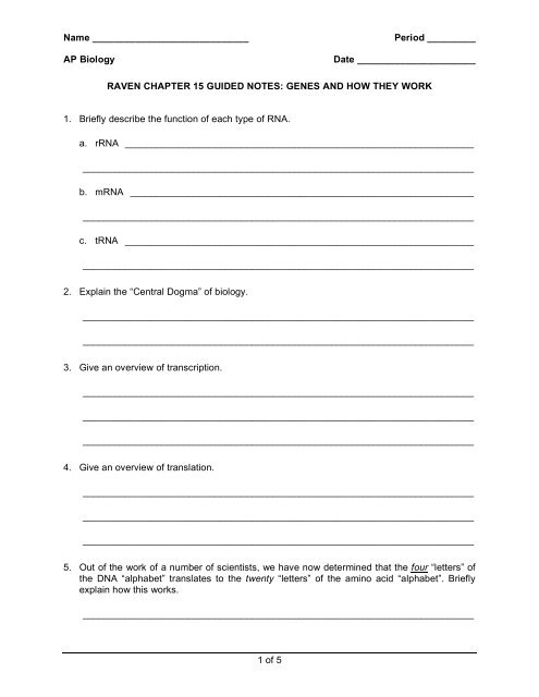 Raven (7th) Guided Notes Chapter 15 - Explore Biology