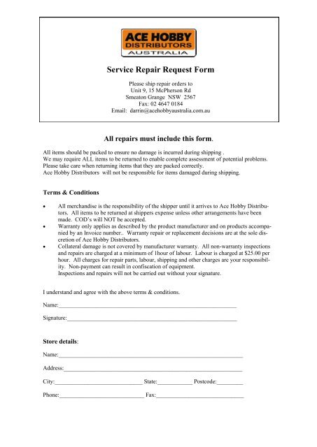 Service Repair Request Form
