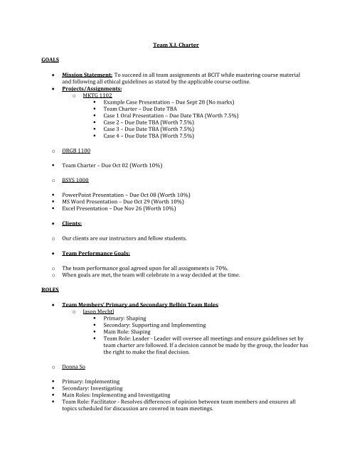 Team X.I. Charter GOALS Mission Statement: To ... - ZEN Portfolios