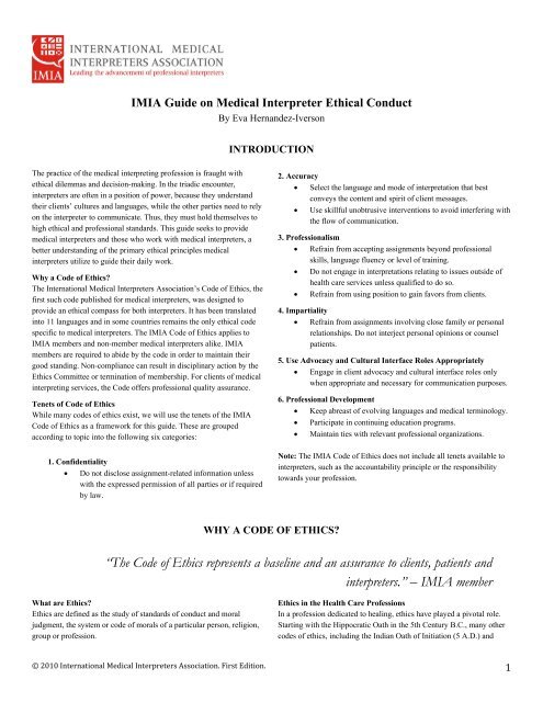 IMIA Guide to Ethical Conduct - International Medical Interpreters ...