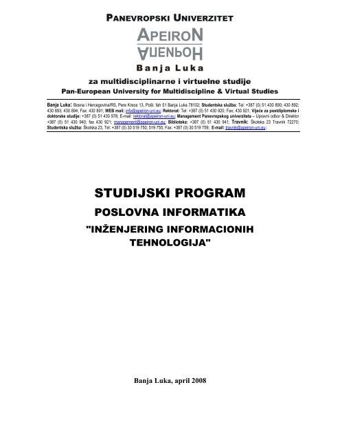 STUDIJSKI PROGRAM - Panevropski univerzitet Apeiron