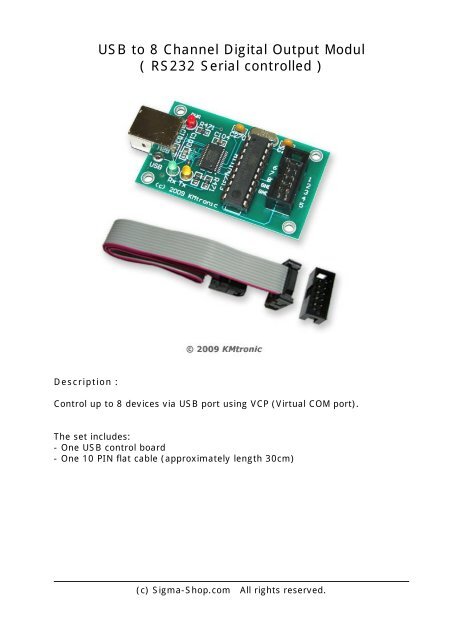 USB to 8 Channel Digital Output Modul ( RS232 Serial controlled )