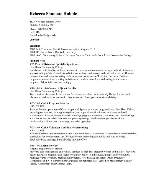 Resume Rebecca Hubble - New River Community College
