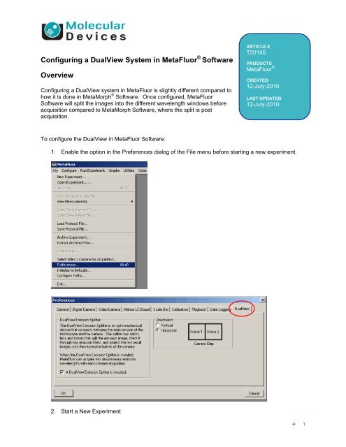 Configuring a DualView System in MetaFluorÂ® Software