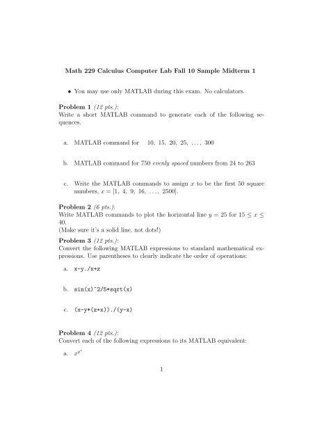 Sample midterm - Department of Mathematics at CSI