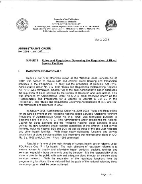 Administrative Order No. 2008-0008 - DOH