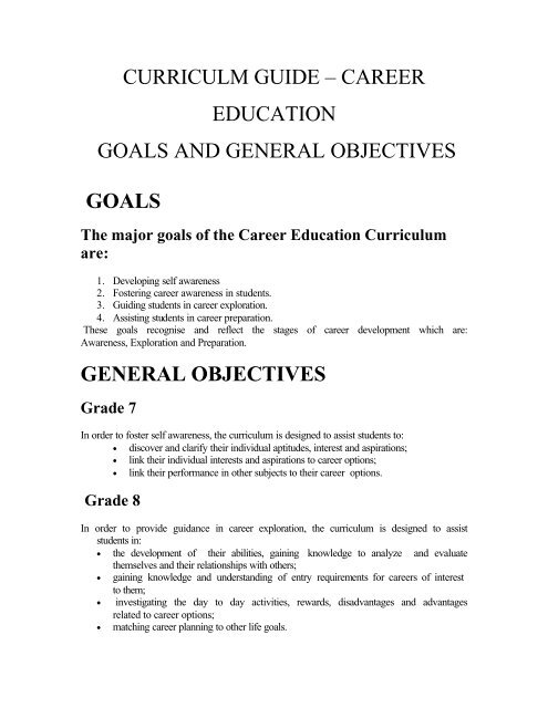 curriculm guide – career education goals and general objectives ... curriculm guide – career education goals and general objectives ...