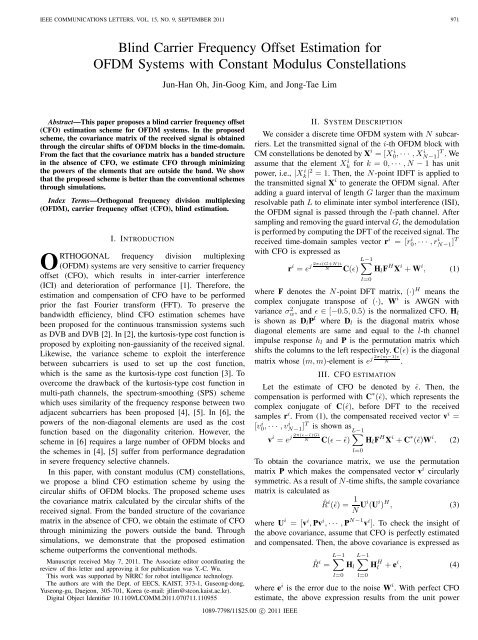 Blind Carrier Frequency Offset Estimation For Ofdm Ieee Xplore