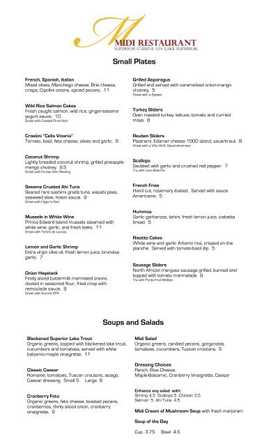 Dinner Menu - The Midi Restaurant