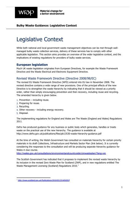 Bulky waste legislative context - Wrap
