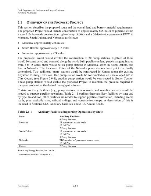 2.1 Overview of the Proposed Project - Keystone XL pipeline - US ...