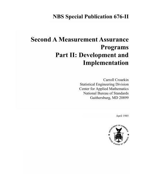 NBS Special Publication 676-II - Engineering Metrology Toolbox