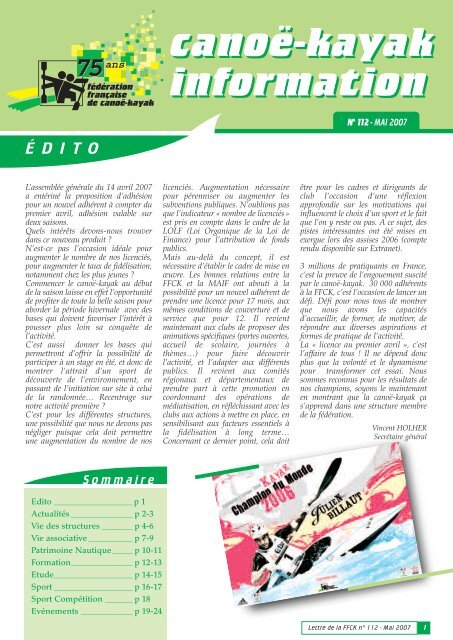 canoÃ«-kayak information canoÃ«-kayak information - FFCK