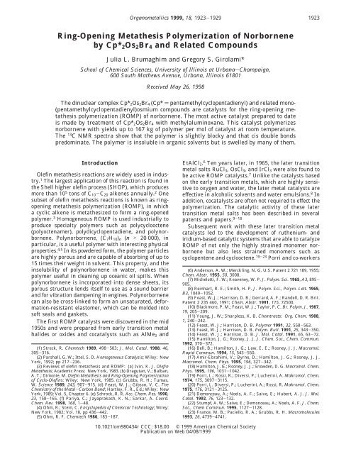 Ring-Opening Metathesis Polymerization of Norbornene by Cp ...