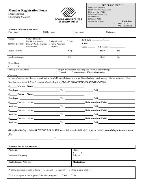 Membership Application form English - Boys & Girls Clubs of ...