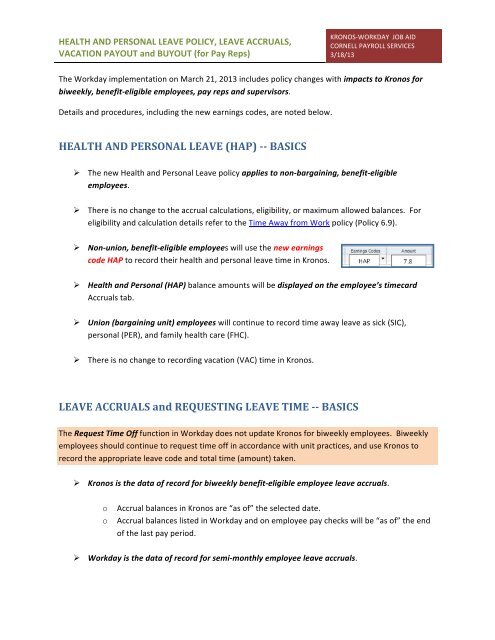 Health and Personal Leave Policy, Leave Accruals, Vacation Payout ...