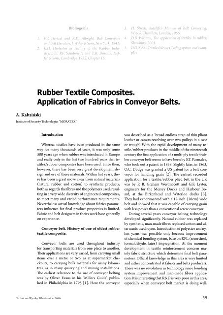 Rubber Textile Composites. Application of Fabrics in ... - Moratex