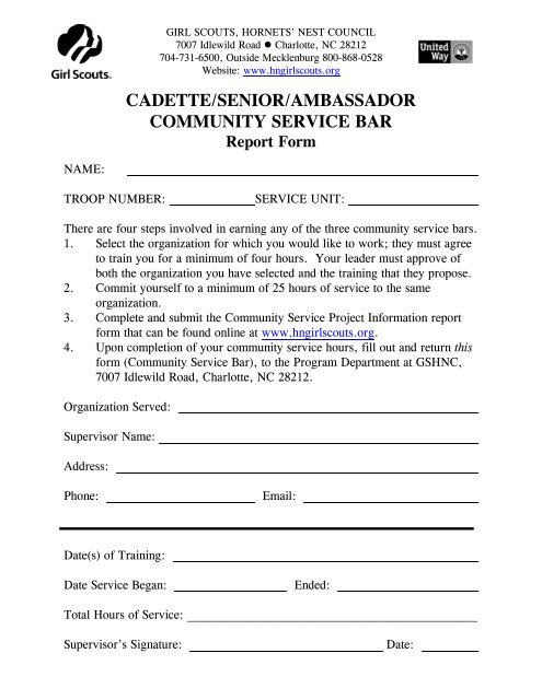 cadette/senior/ambassador community service bar - the Girl Scouts ...
