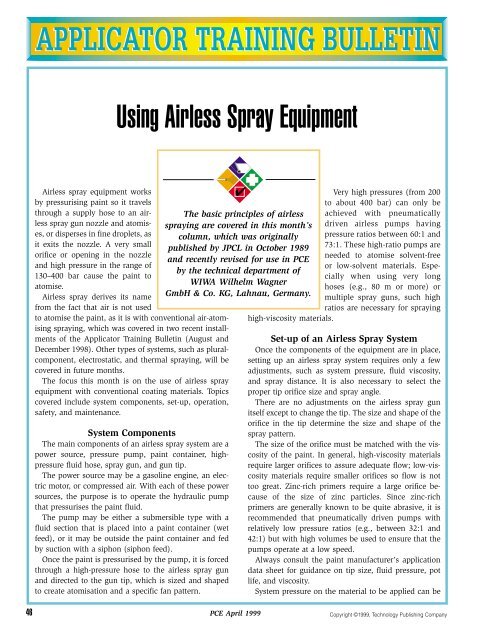 Applicator Training Bulletin: Using Airless Spray ... - PaintSquare