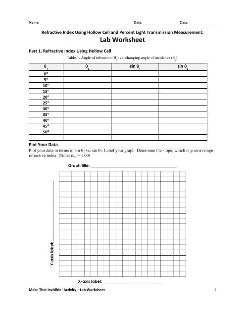 Refractive Index Lab Worksheet - TeachEngineering