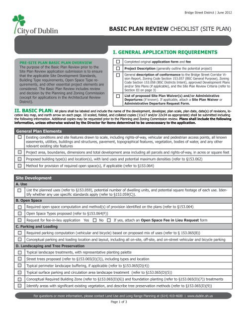 BASIC PLAN REVIEW CHECKLIST (SITE PLAN) - City of Dublin