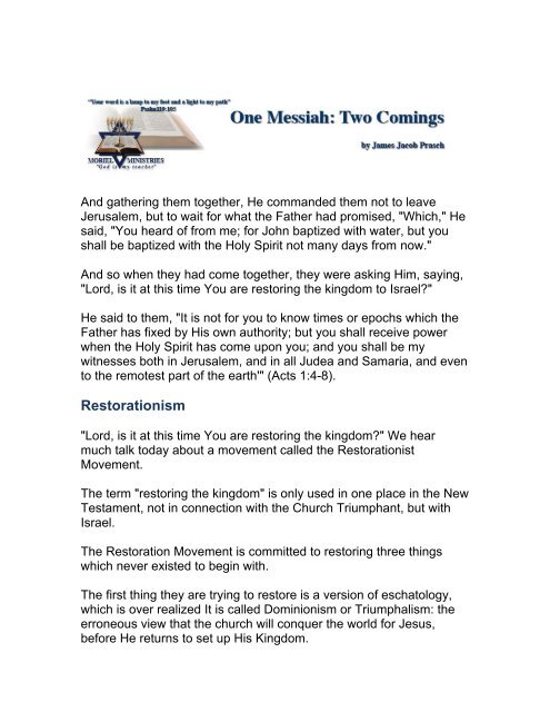 Restorationism - Moriel Ministries