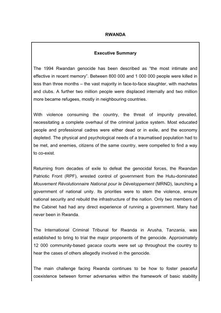 RWANDA Executive Summary The 1994 Rwandan genocide has ...