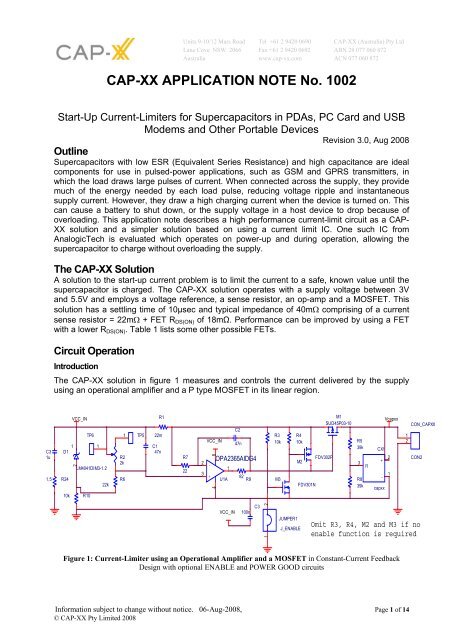 CAP-XX APPLICATION NOTE No. 1002