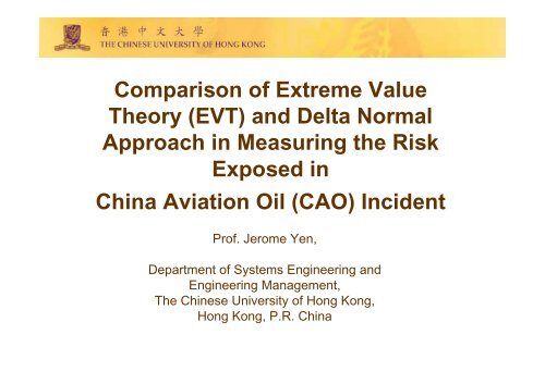 Comparison of Extreme Value Theory (EVT) and Delta Normal ...
