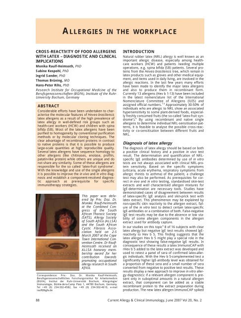 Cross-reactivity of food allegens with latex - ALLSA