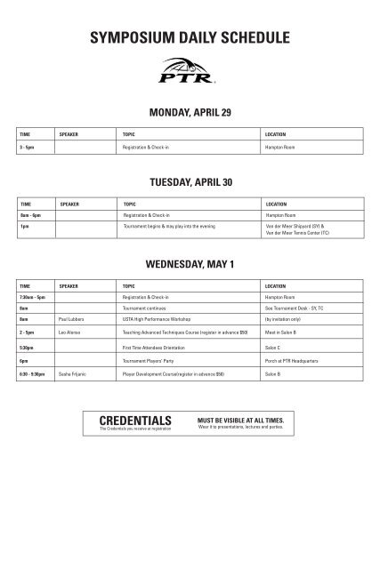 daily schedule - Professional Tennis Registry