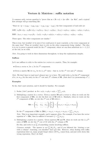 Vectors & Matrices : suffix notation - Tartarus