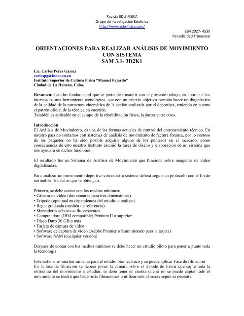 orientaciones para realizar anÃ¡lisis de movimiento con sistema sam ...