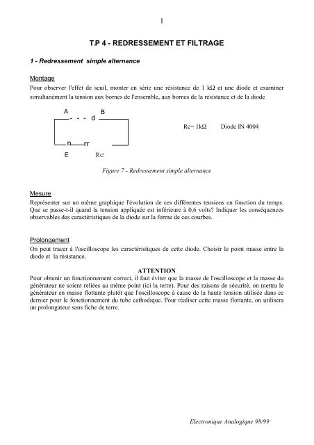 1 T.P 4 - REDRESSEMENT ET FILTRAGE rr n Rc d--