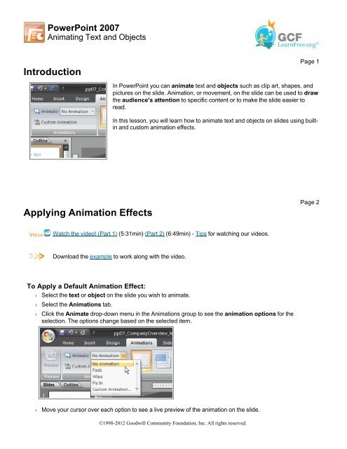 PowerPoint 2007 Animating Text And Objects