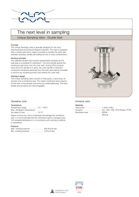 Unique Sampling Valve - Double Seat - Alfa Laval