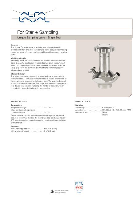 Unique Sampling Valve - Single Seat - Alfa Laval