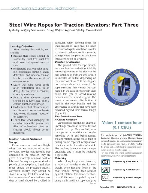 Steel Wire Ropes for Traction Elevators: Part Three - Elevator World ...