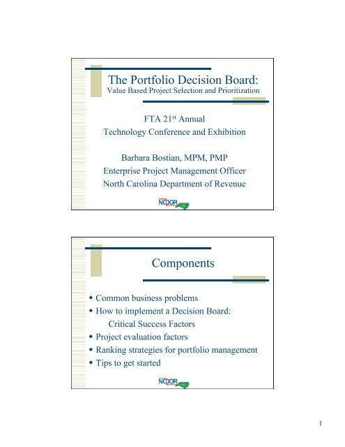 The Portfolio Decision Board: Components