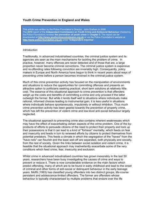 Youth Crime Prevention in England and Wales - Police Foundation