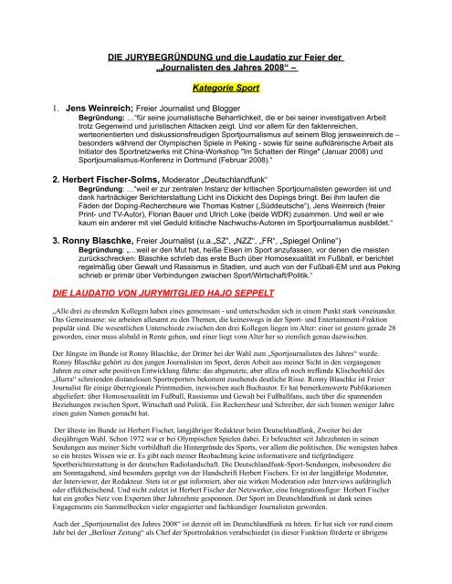 Sportjournalist des Jahres - Medium Magazin
