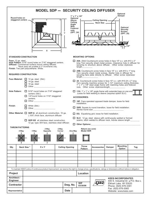 MODEL SDP --- SECURITY CEILING DIFFUSER