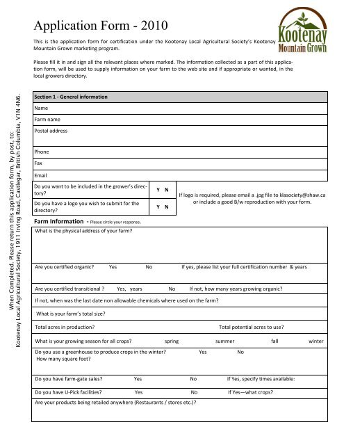 Application form Ver 2.pub - Kootenay Local Agricultural Society